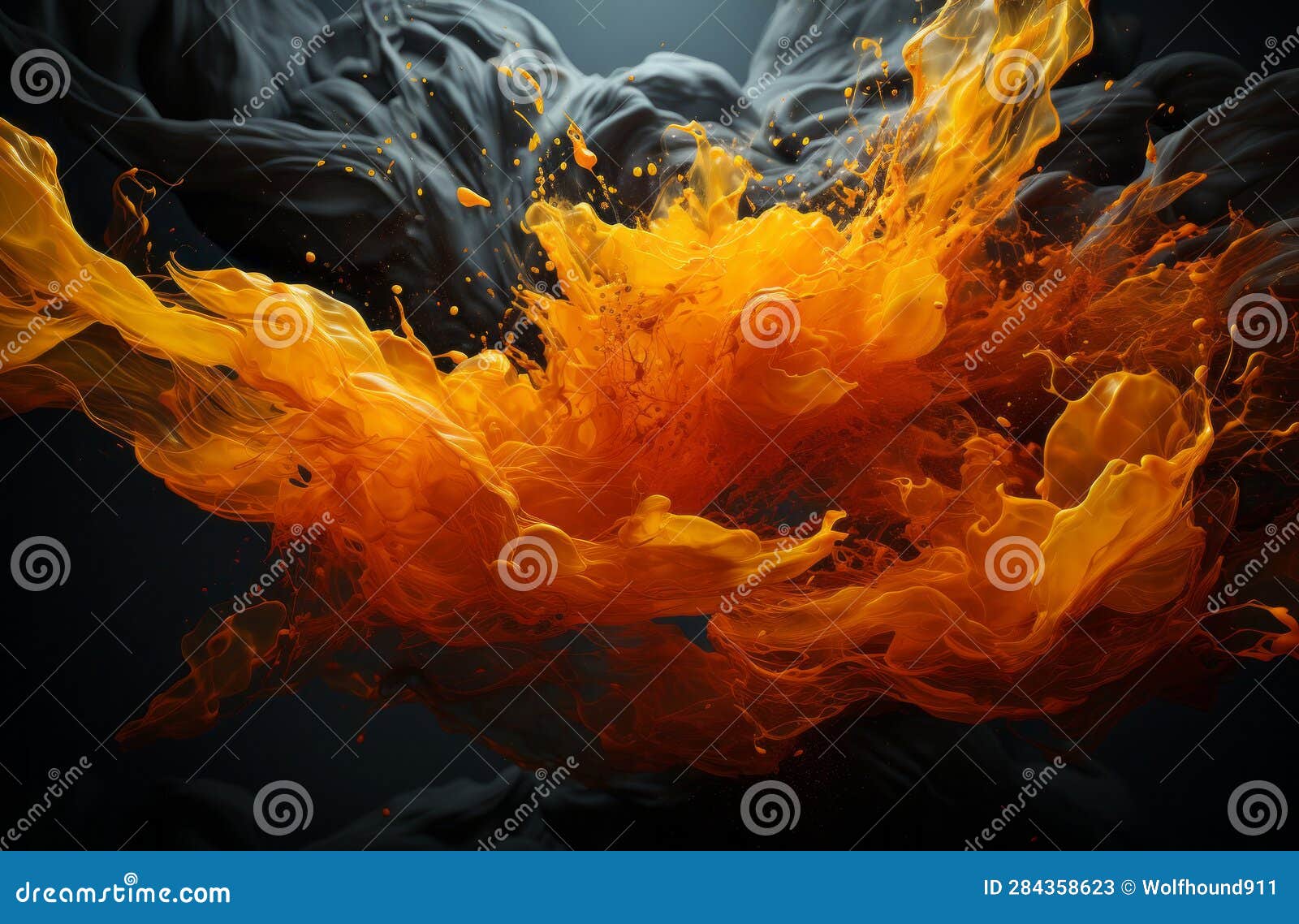 Orange Ink Flowing Over Black Surface. AI Generated Stock Illustration ...