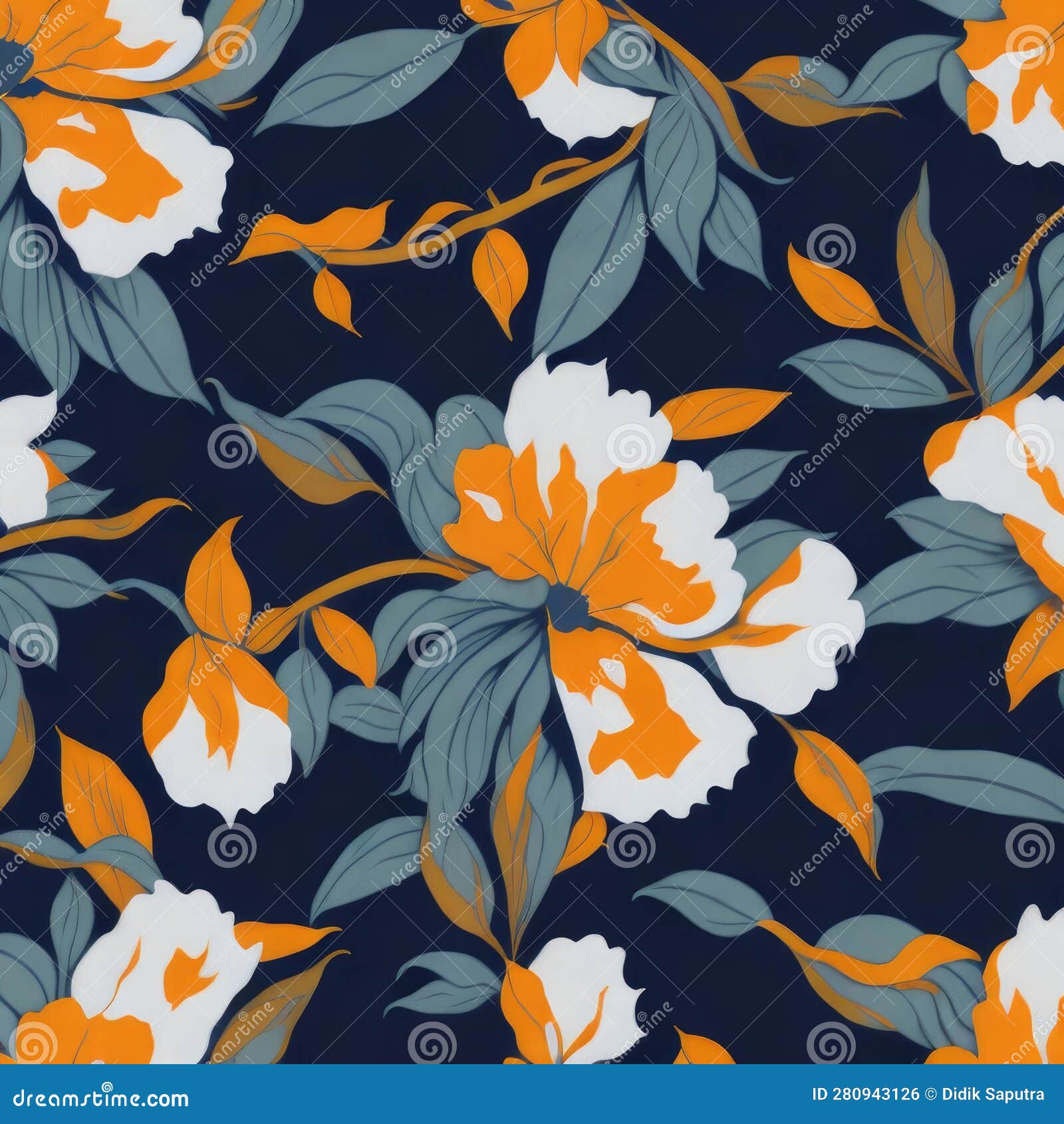 Orange Jasmine Flower Pattern on the Navy Background Stock Illustration ...