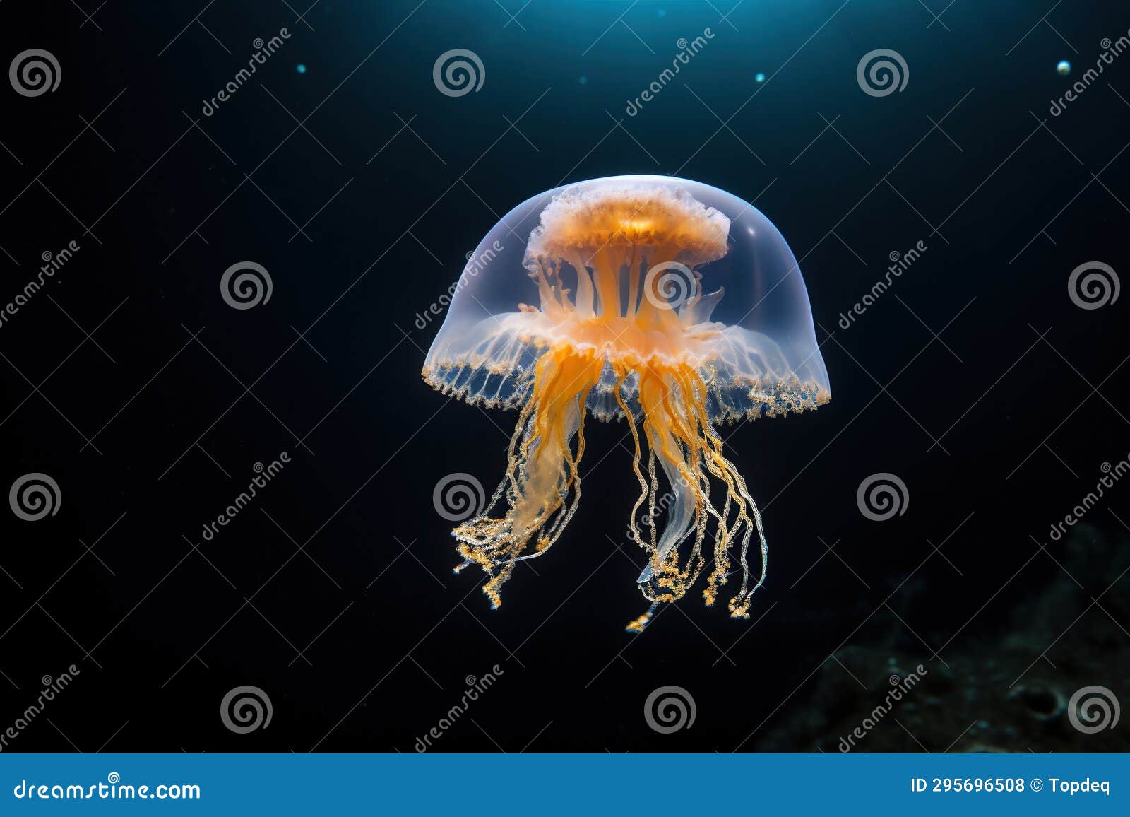 Orange Jellyfish Floating in Deep Sea Stock Illustration - Illustration ...