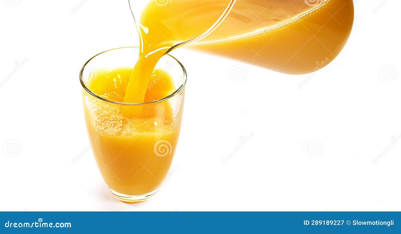 Orange Juice Being Poured into Glass Against White Background Stock ...