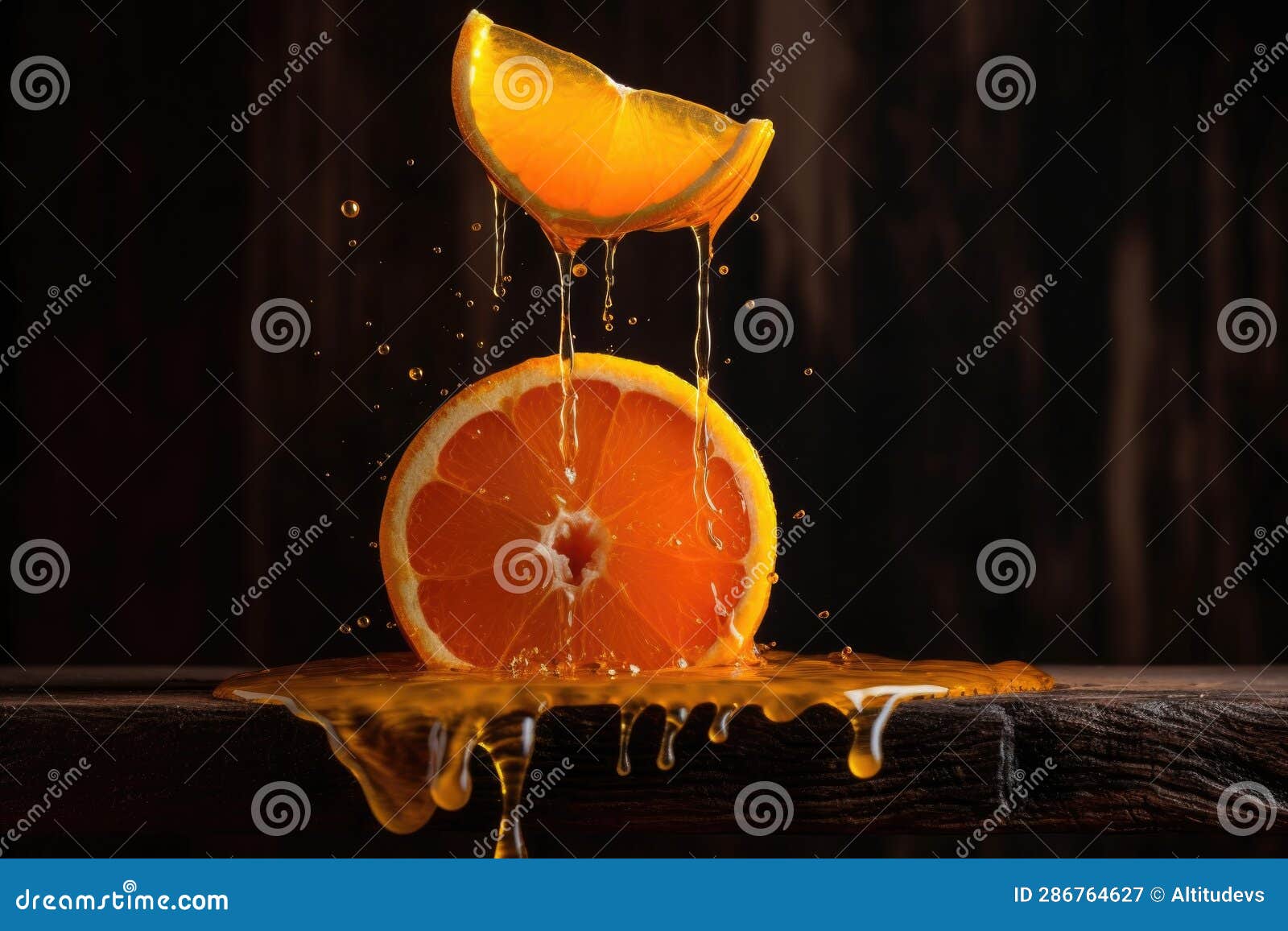 Orange Juice Dripping from a Sliced Orange Stock Illustration ...