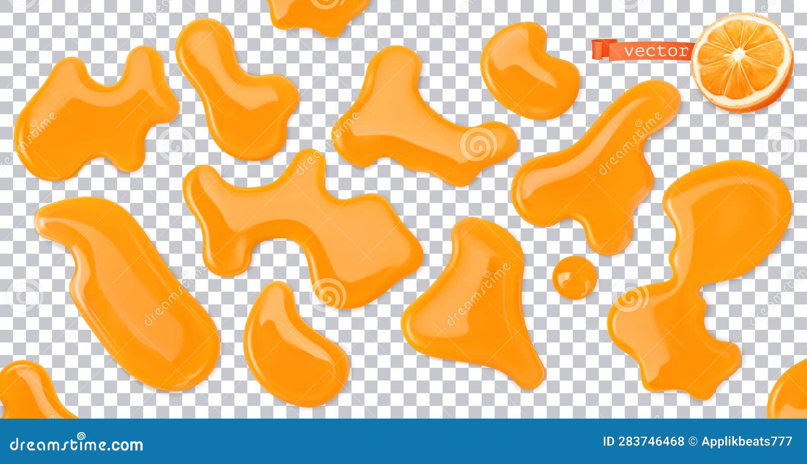 Orange Juice Drops. 3d Realistic Vector Set Stock Vector - Illustration ...