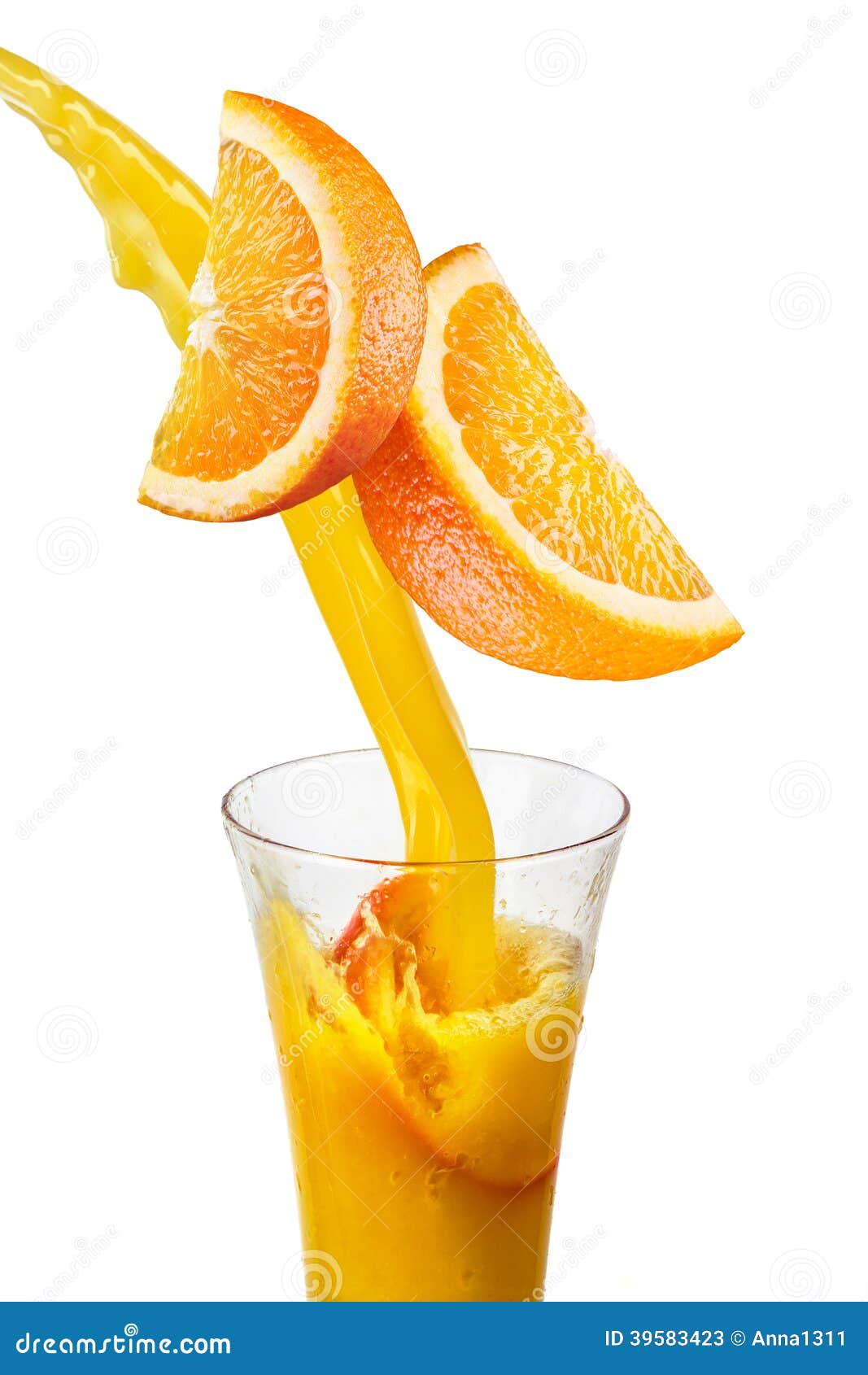 Orange Juice with Falling Fruits Isolated on White Stock Image - Image ...