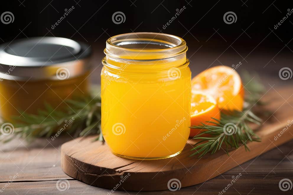 Orange Juice Inside a Glass Jar on a Table Stock Image - Image of table ...