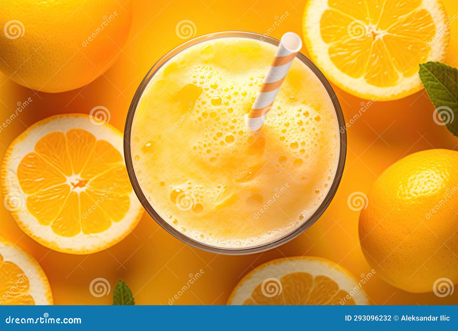 Orange Juice, Smoothie with Fresh Orange Slices. Flatlay, Top View ...