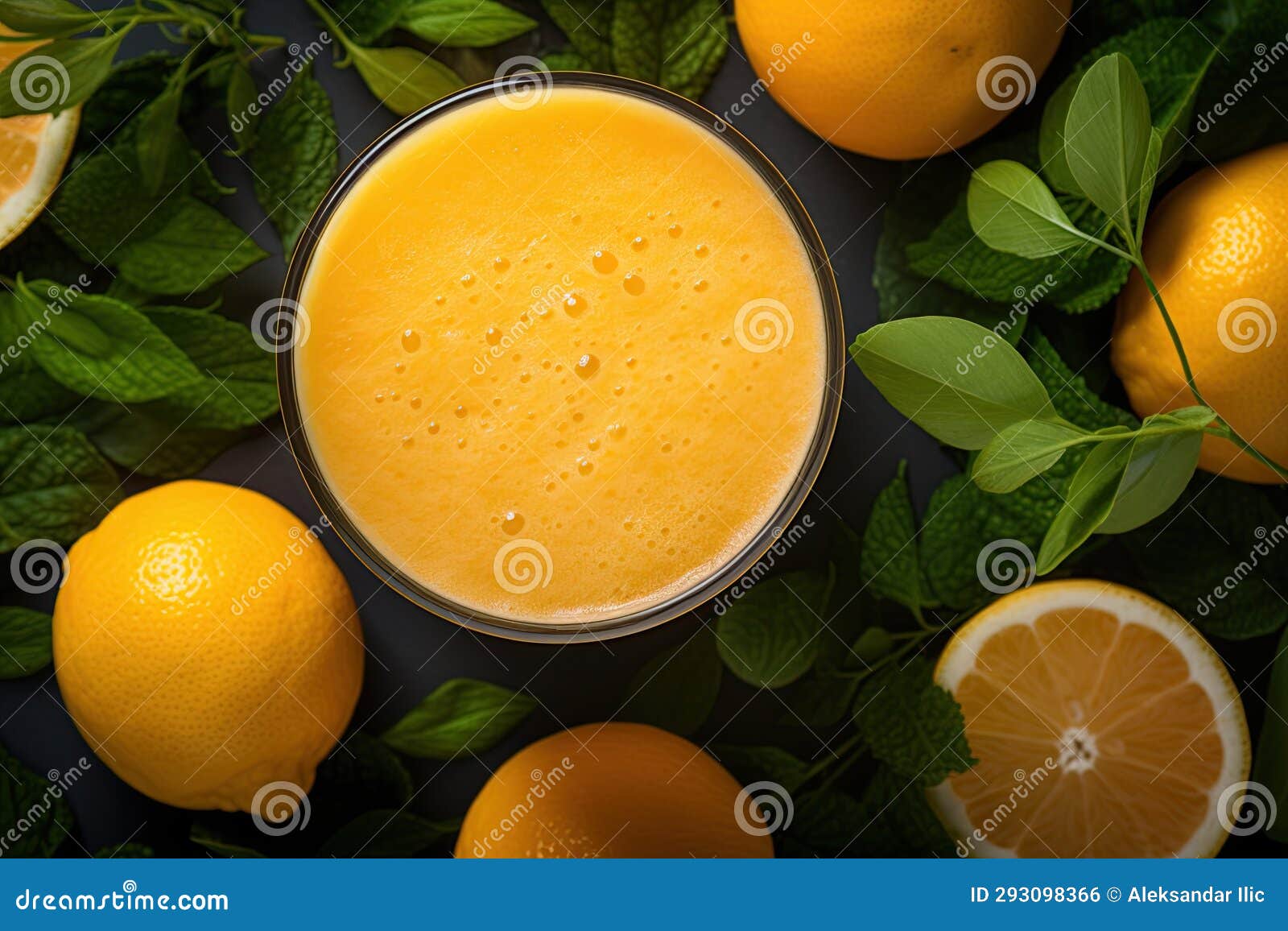 Orange Juice, Smoothie with Fresh Orange Slices. Flatlay, Top View ...