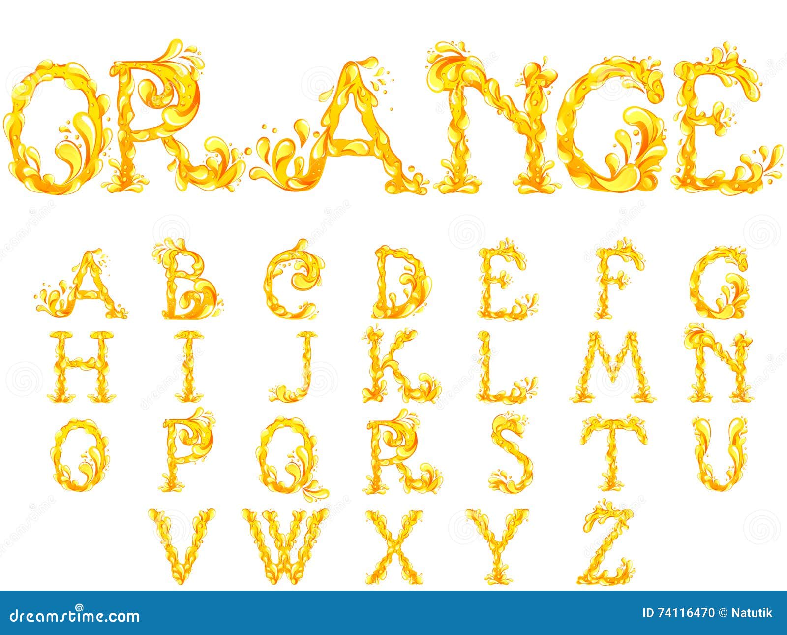 Orange juice splash font stock vector. Illustration of lettering - 74116470