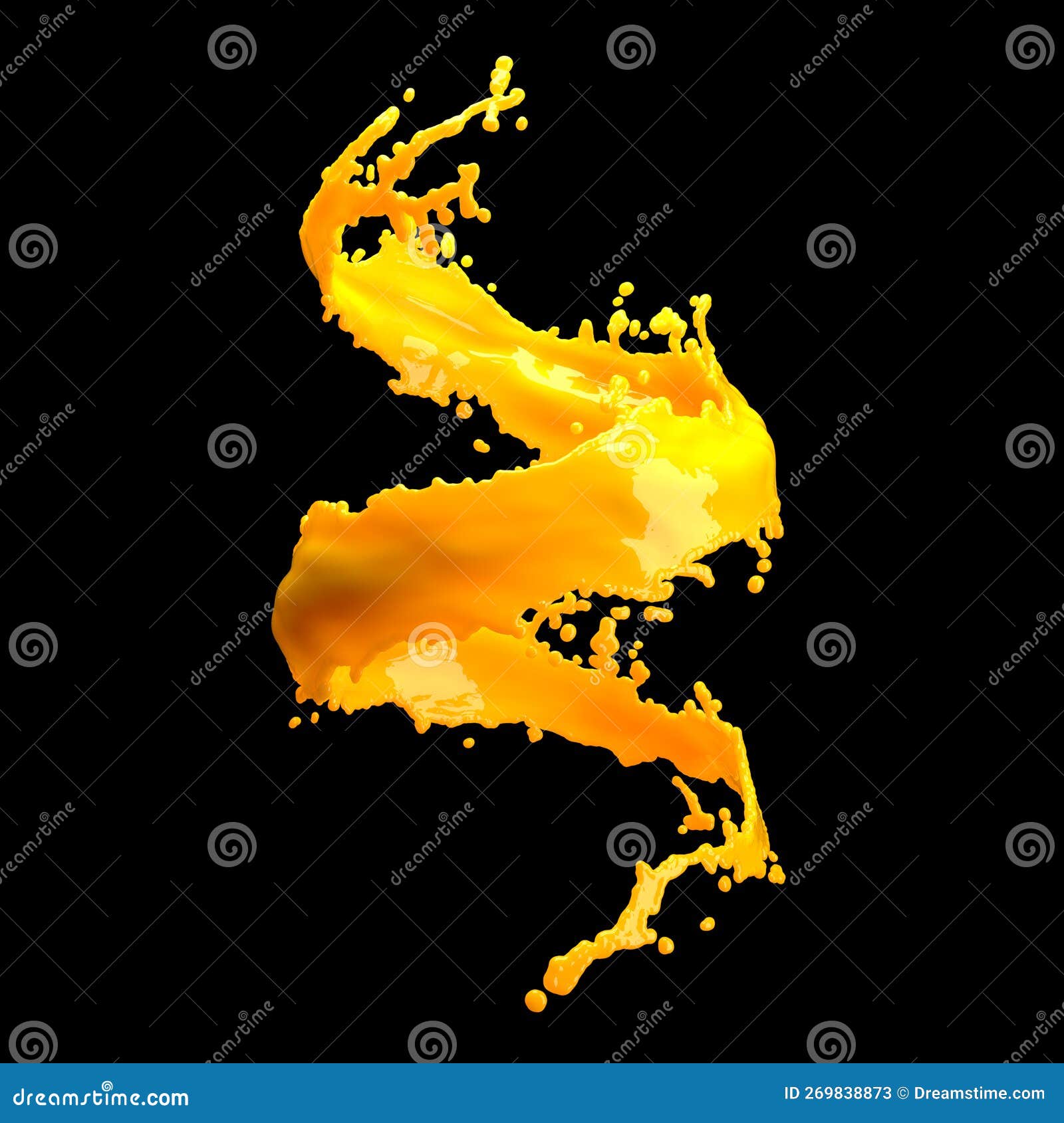 Orange Juice Splash Isolated on Black Background Stock Illustration ...