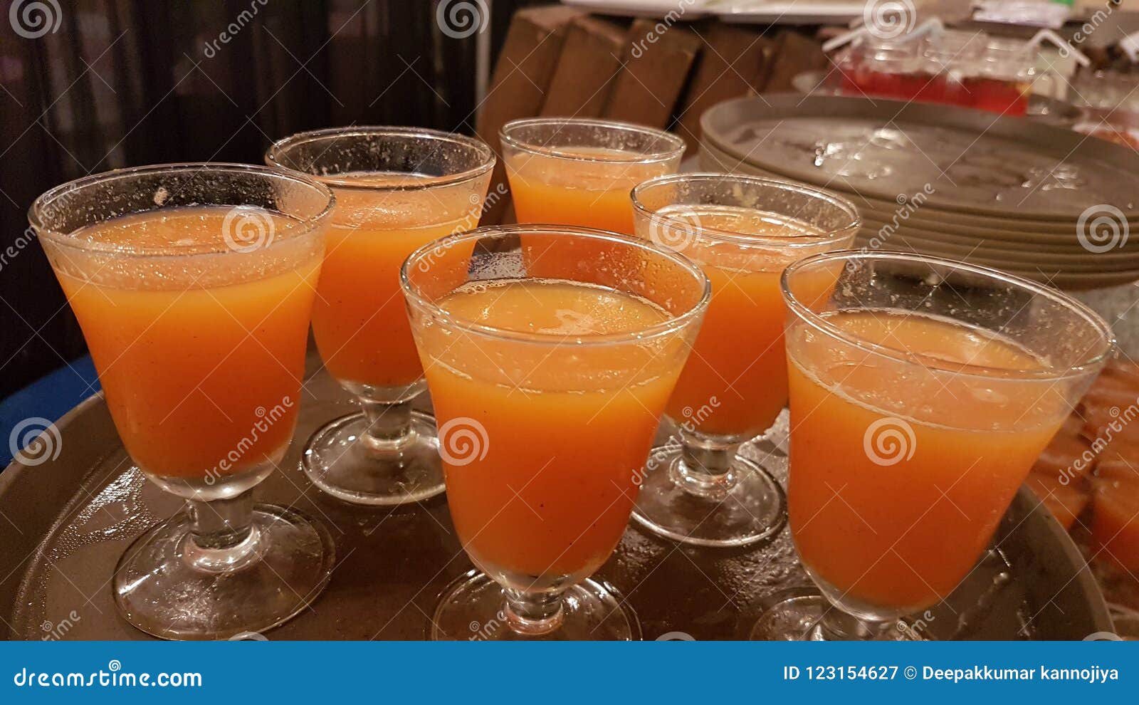 Fresh Fruit Juices in Glass and Service Tray Stock Image - Image of ...