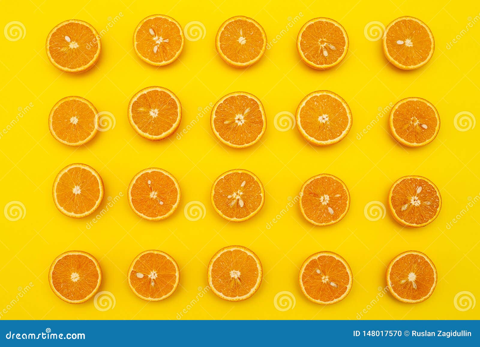 Orange Juicy Oranges Split in Half on Yellow Stock Photo - Image of ...