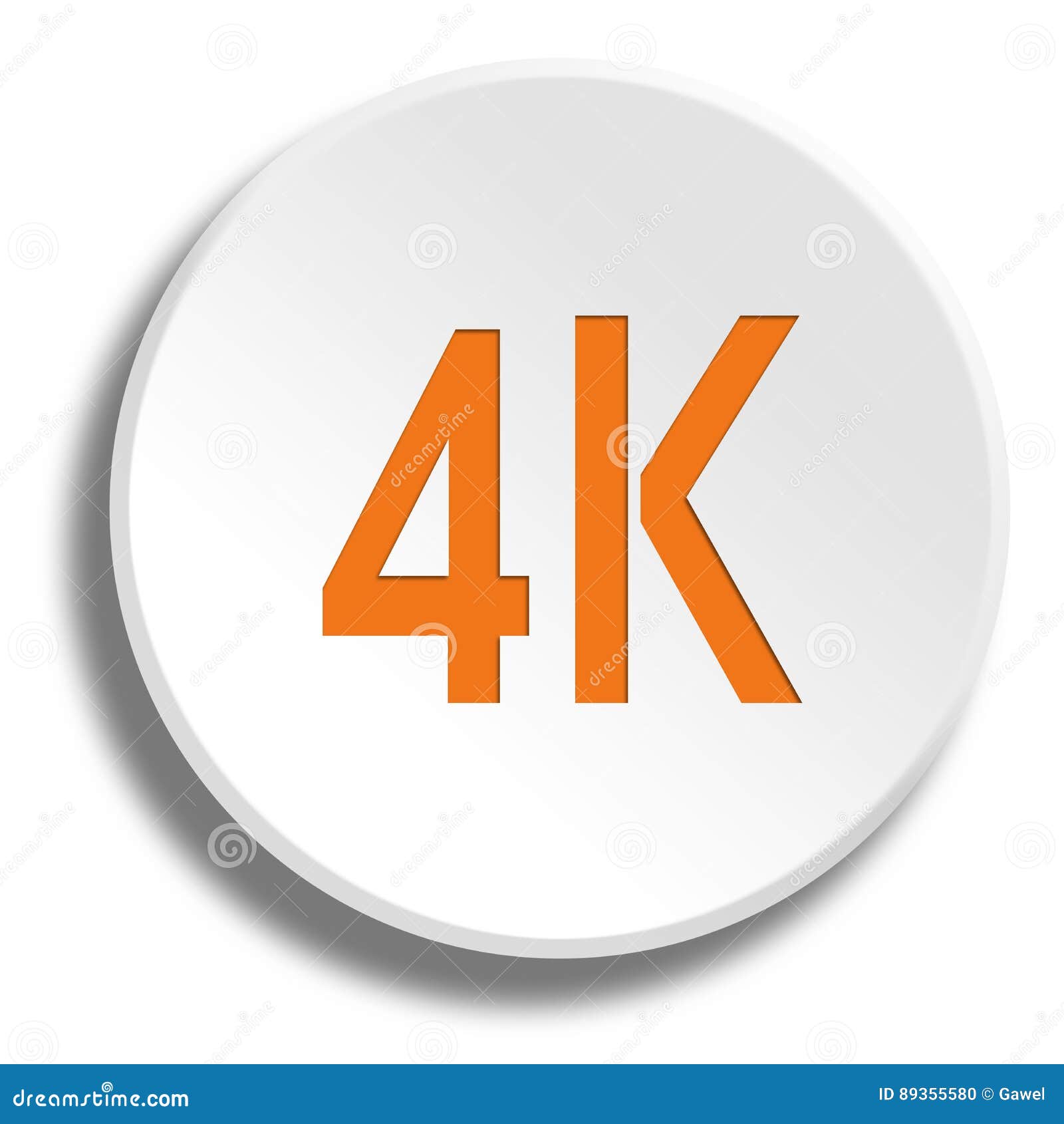 Orange 4K in Round White Button with Shadow Stock Illustration ...