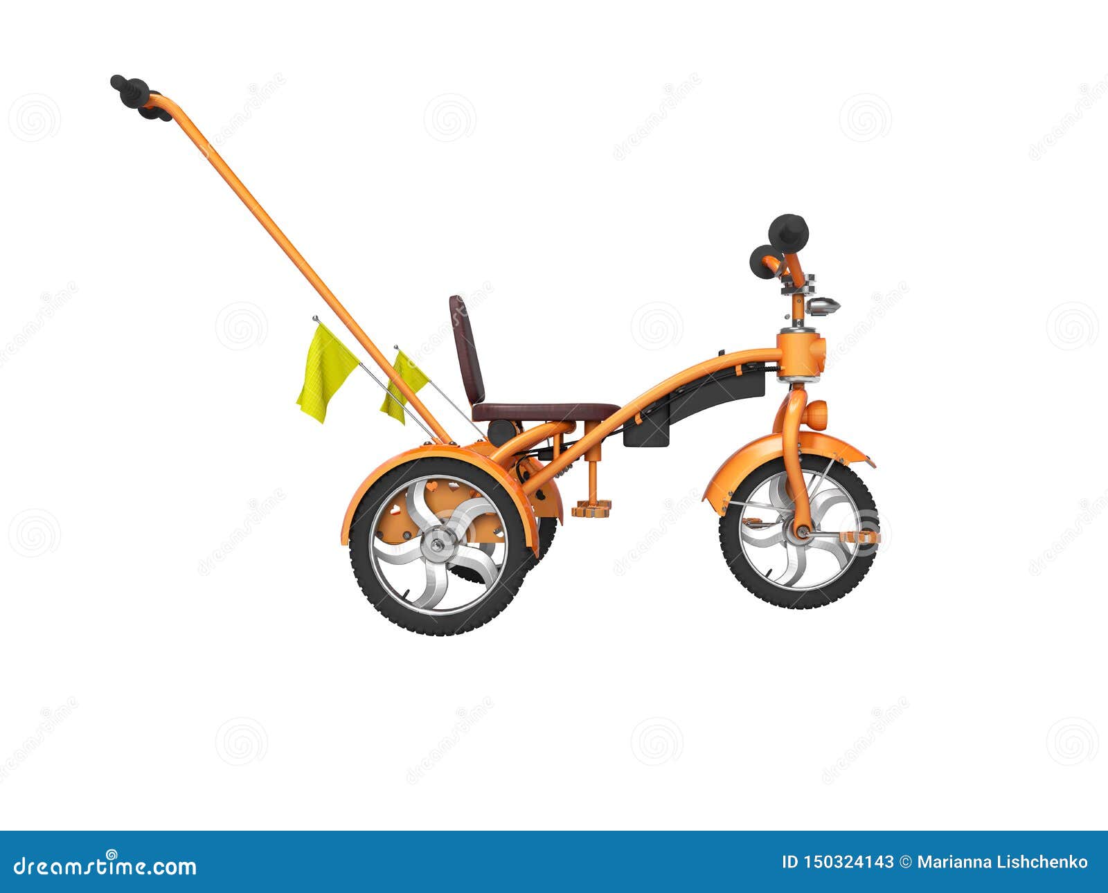 Orange Kids Bike With Telescopic Handle Side View 3d Render On White ...