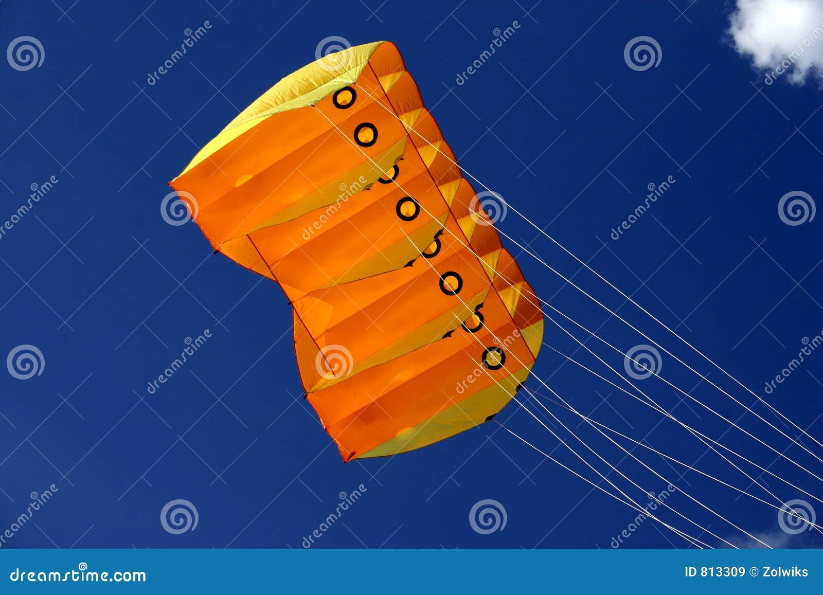 Orange Kite On The Cloudy Sky And Field Background Royalty-Free Stock ...
