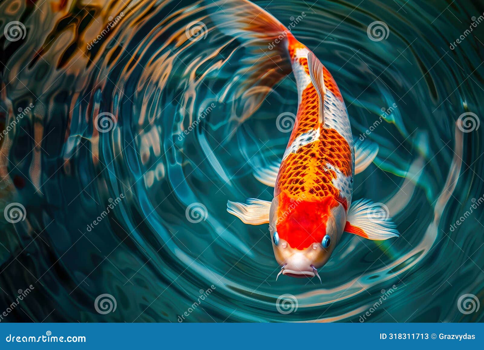 Orange Koi Fish Swimming in a Pond. Top View Stock Illustration ...