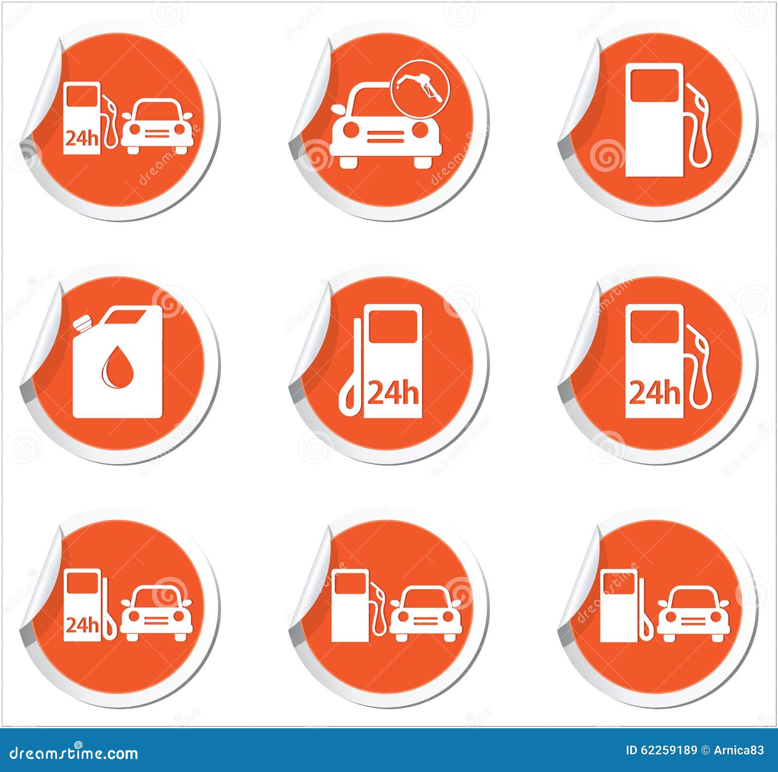 Orange Label with Gas Station Icons. Vector Illustration Stock Vector ...