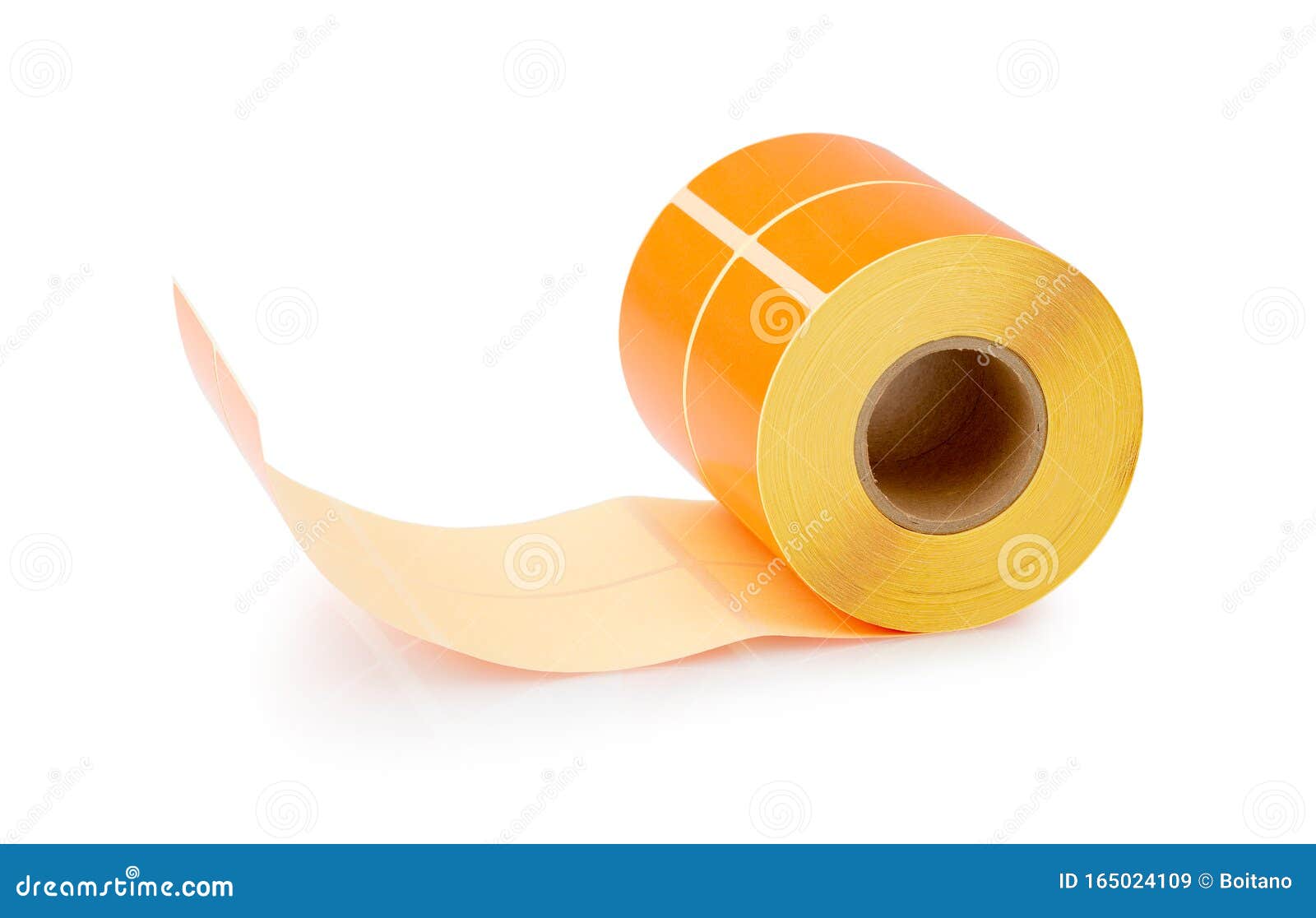 Orange Label Roll Isolated On White Background With Shadow Reflection ...