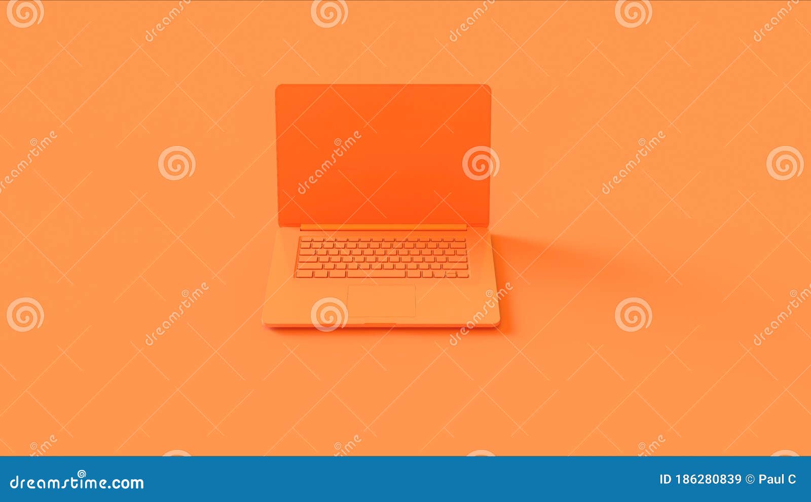 Orange Laptop With White Blank Business Card On Violet Background. 3d ...