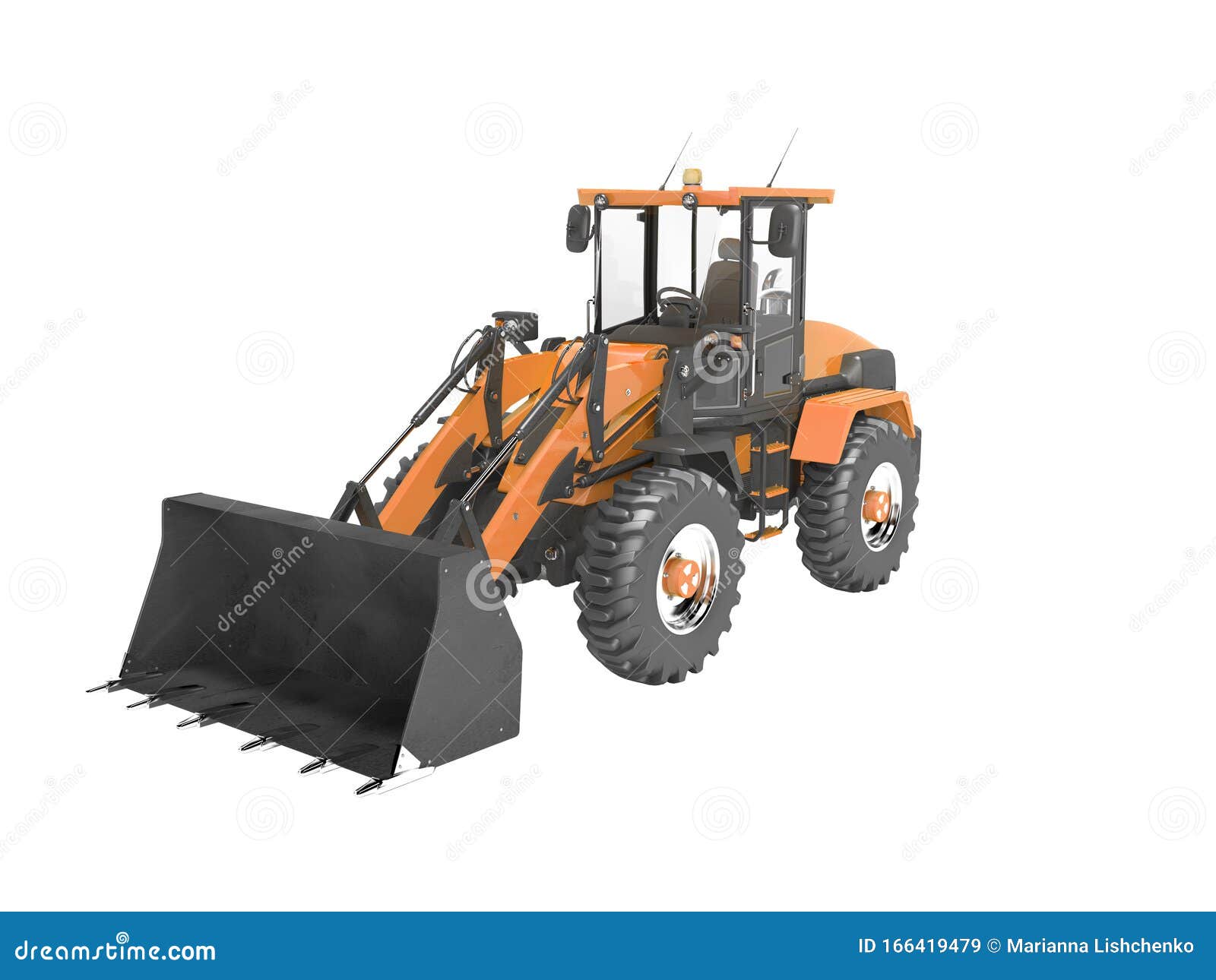Orange Large Road Frontal Loader for Road Works 3D Rendering on White ...