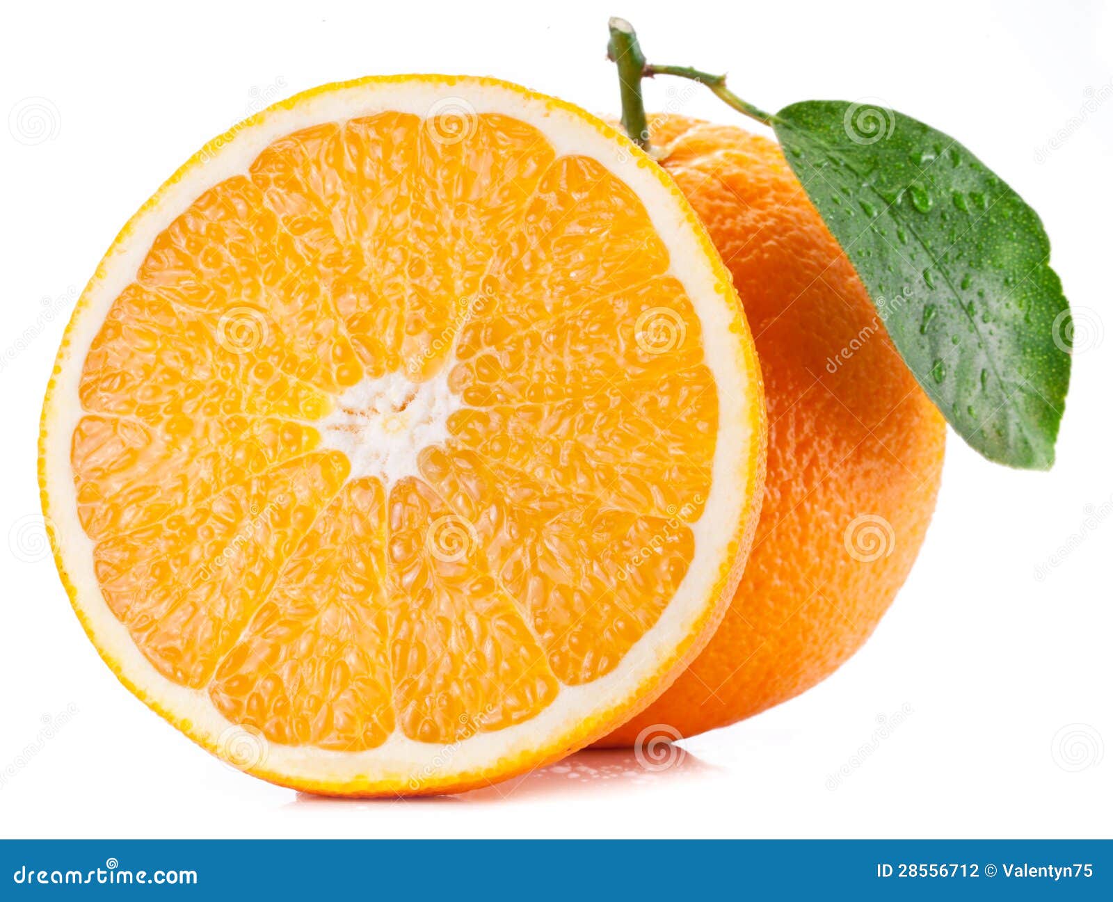 Orange with leaf. stock photo. Image of segment, studio - 28556712