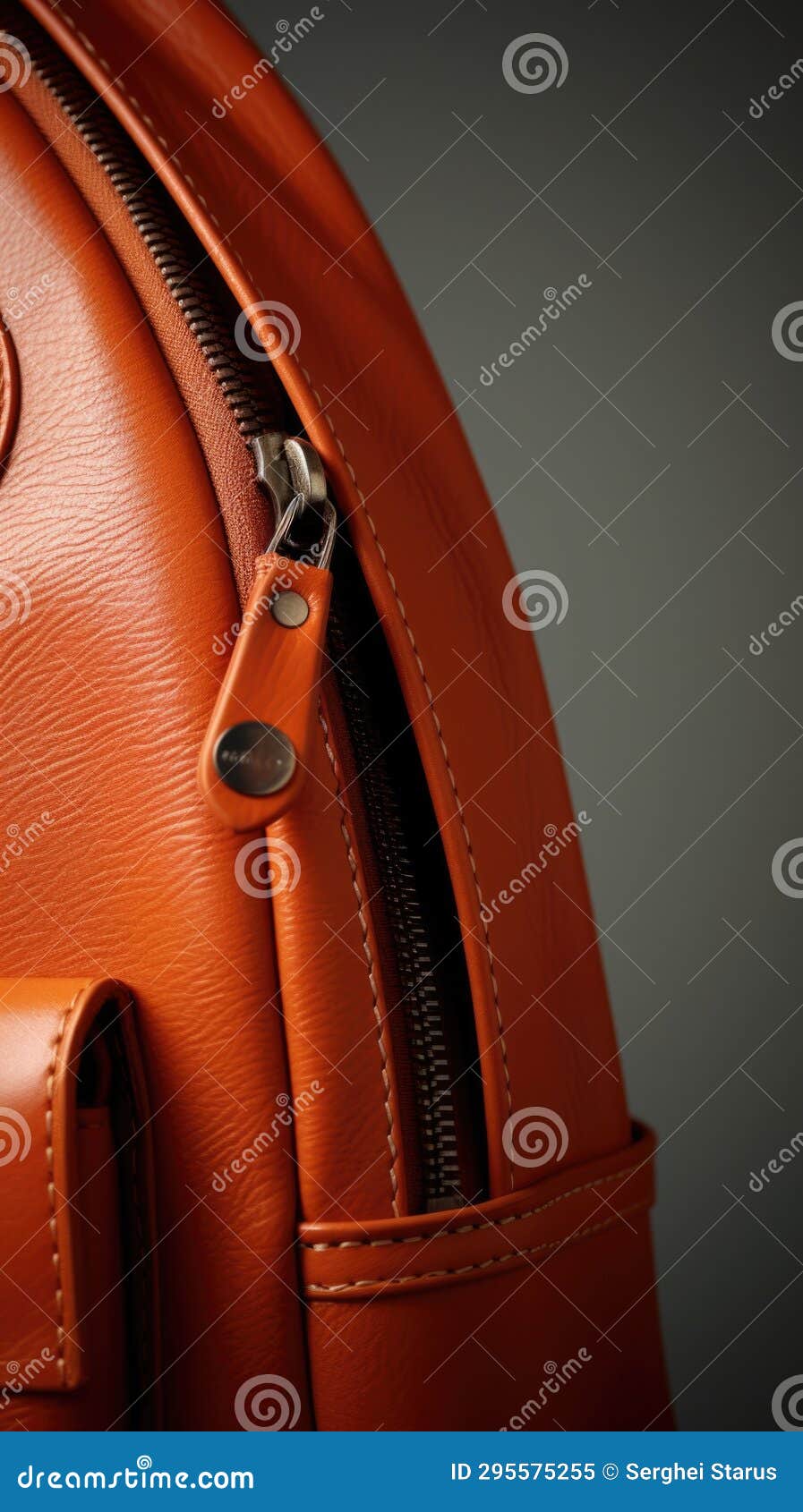 An Orange Leather Backpack with a Zipper, AI Stock Illustration ...