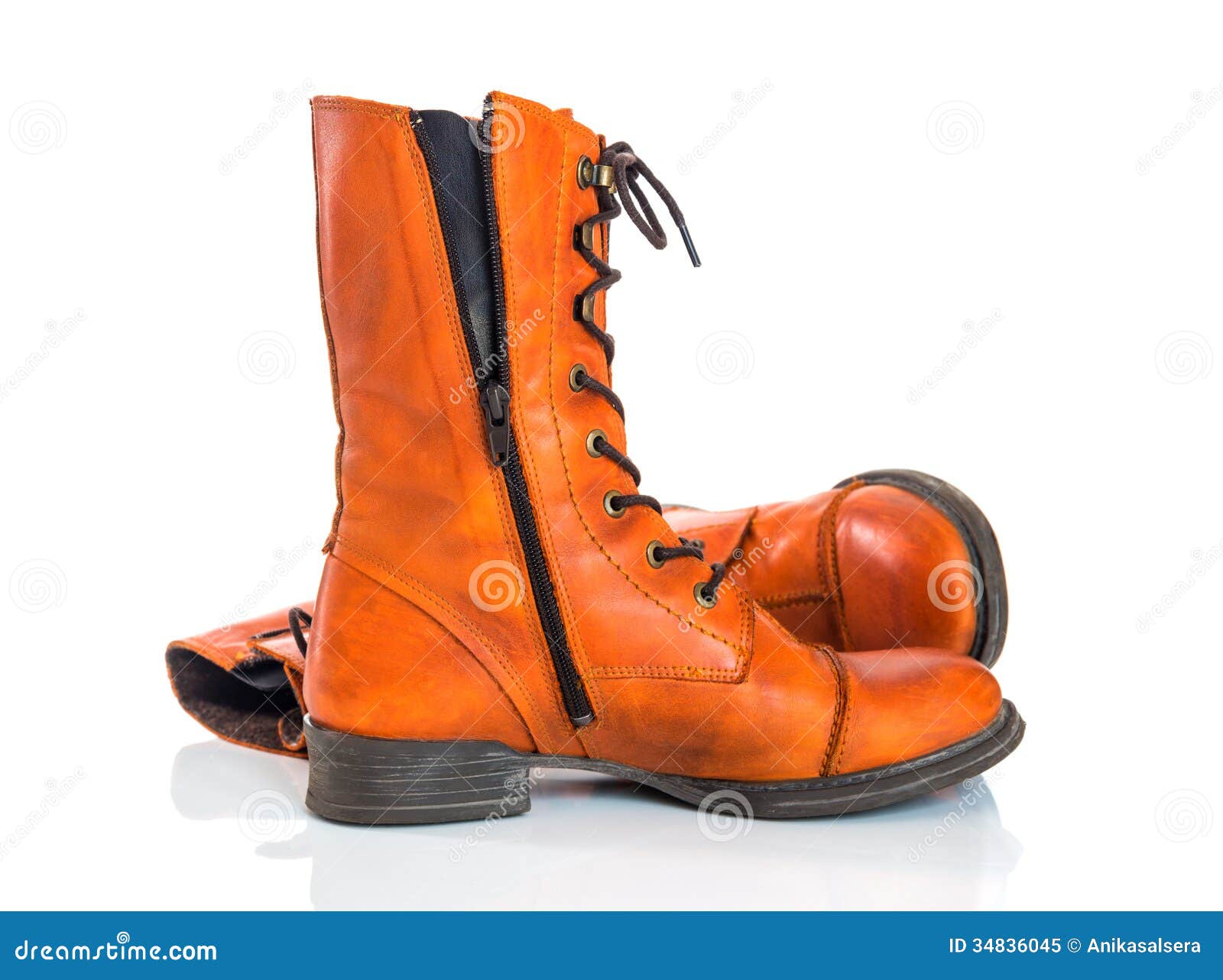 Orange Leather Boots on White Background Stock Image - Image of ...