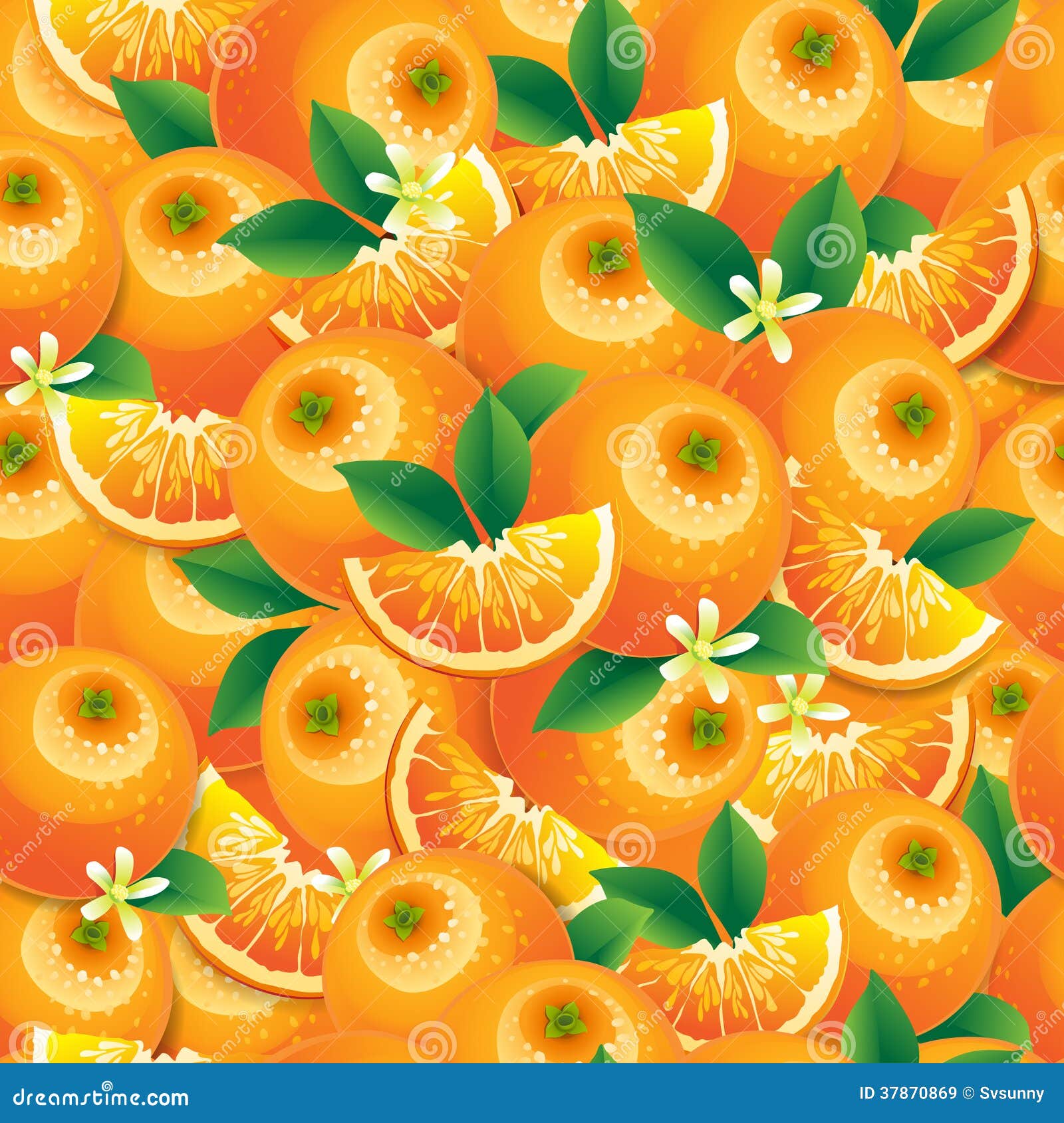 Orange with Leaves and Flowers Seamless Pattern Stock Vector ...