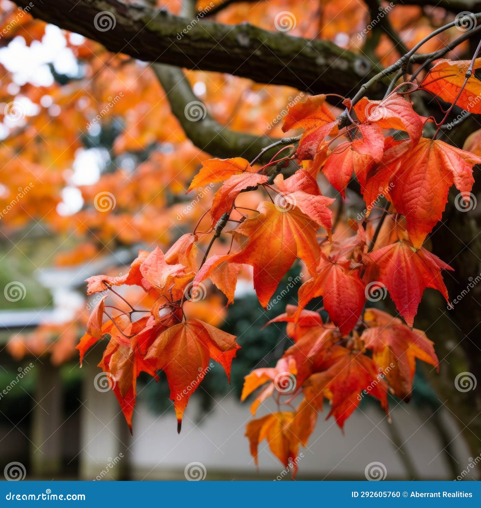 Orange Leaves on a Tree in Front of a Building Stock Illustration ...