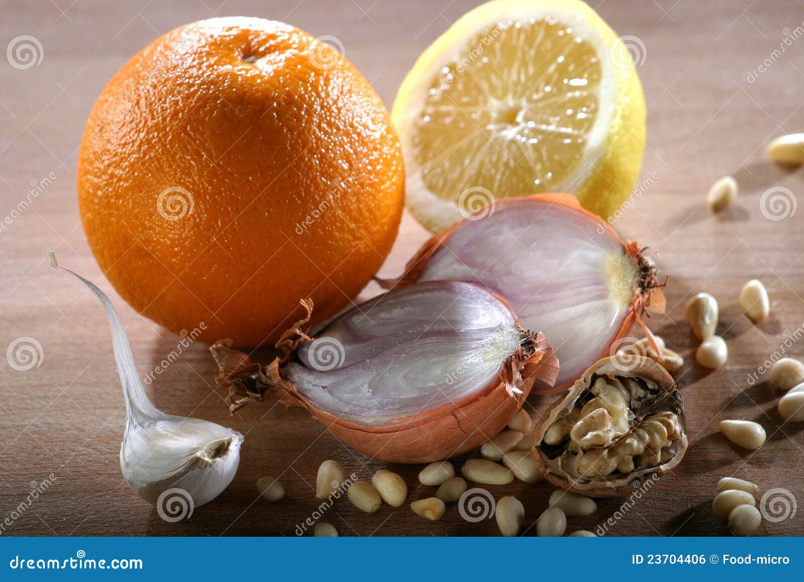Orange,lemon,onion and Pine Nuts Stock Photo - Image of citrus, orange ...