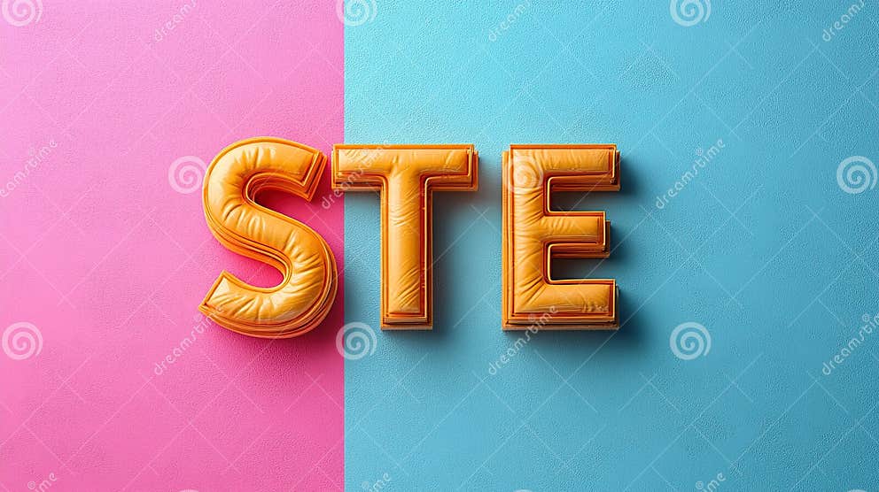 Orange Letters Spelling "STE" on Pink and Blue Background Stock ...