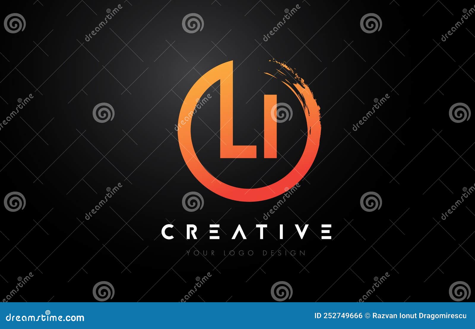 LI Circular Letter Logo With Circle Brush Design And Black Background ...