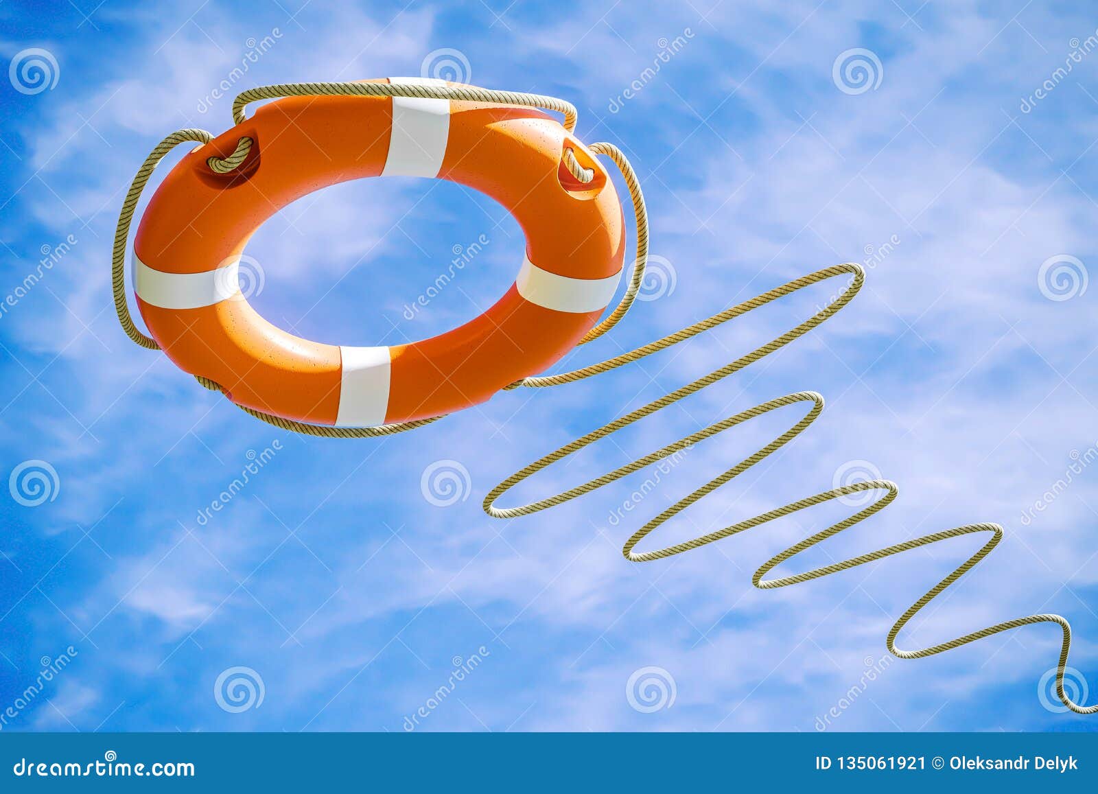 Orange Lifebuoy on Sky Background. Salvation Concept Stock Illustration ...