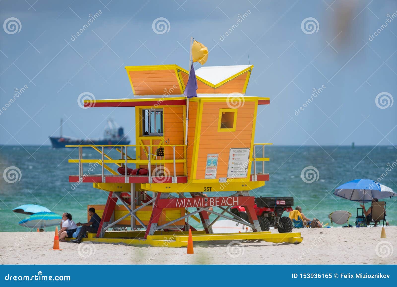 Orange Lifeguard Tower on Miami Beach Editorial Image - Image of break ...