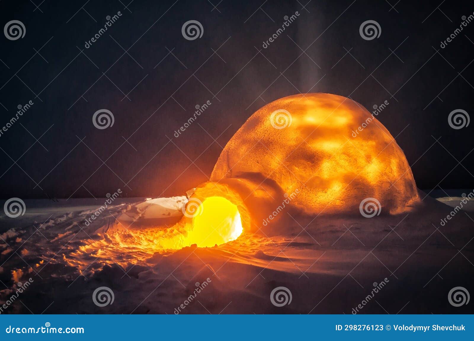 Orange Light in Real Snow Igloo Stock Image - Image of entrance ...
