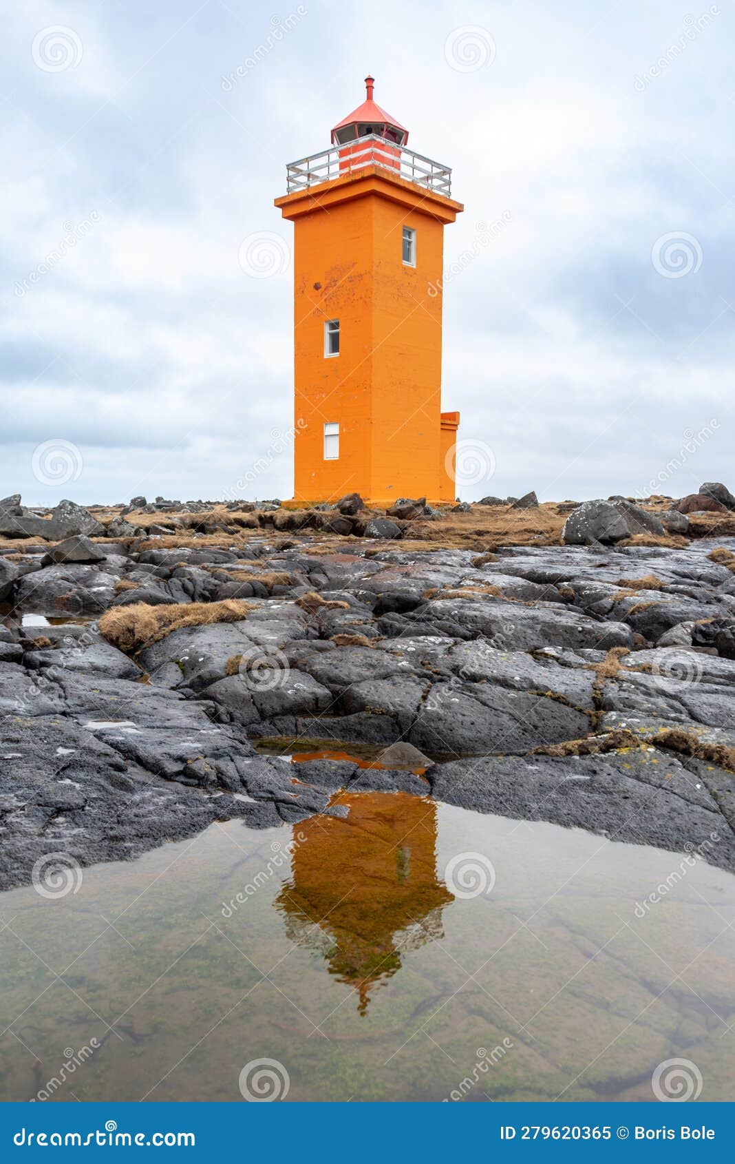 Orange Lighthouse and His Mirroring Stock Image - Image of mirroring ...