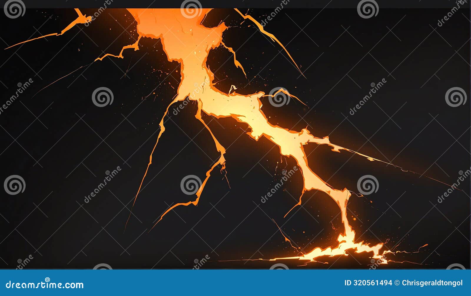Orange Lightning Impact Effect on Plain Black Ai Generated Stock ...