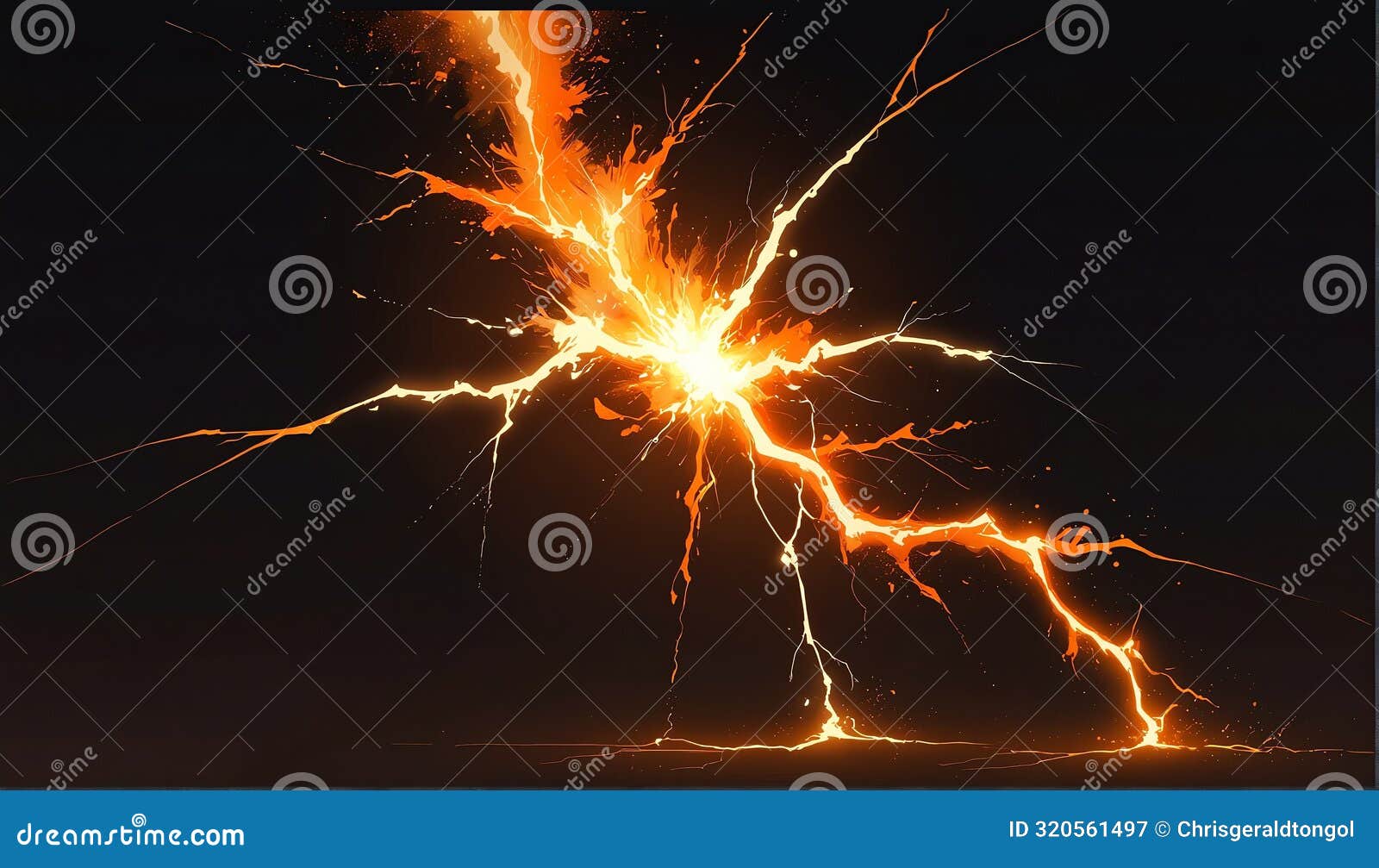 Orange Lightning Impact Effect on Plain Black Ai Generated Stock ...