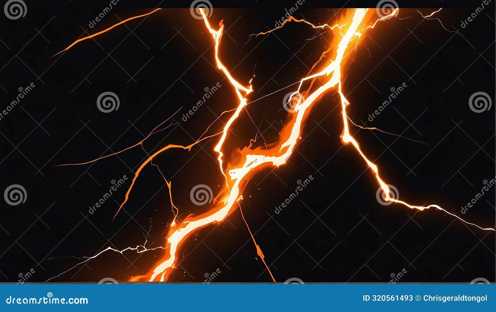 Orange Lightning Impact Effect on Plain Black Ai Generated Stock ...