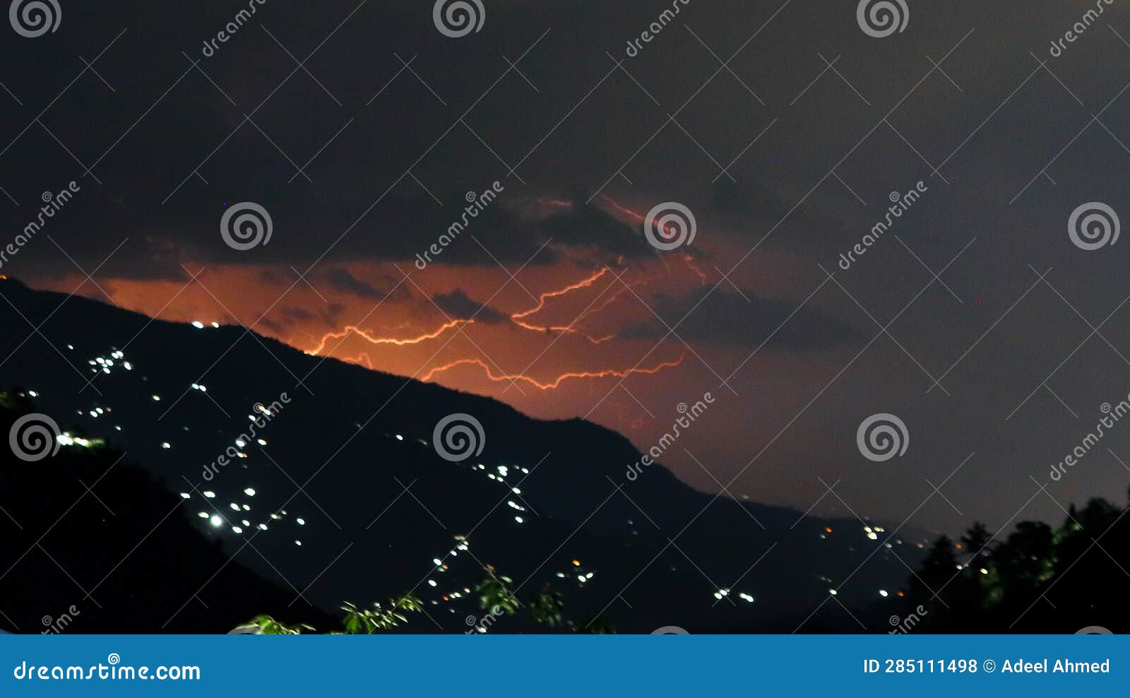 Orange Lightning Over the Mountains Stock Photo - Image of midnight ...