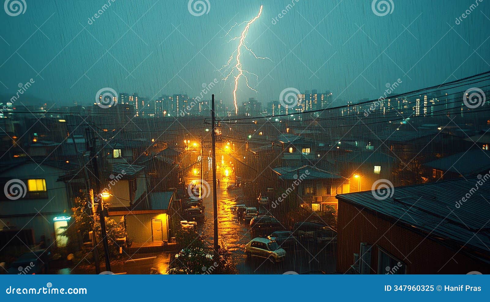 Orange Lightning Strikes in the Night Stock Illustration - Illustration ...