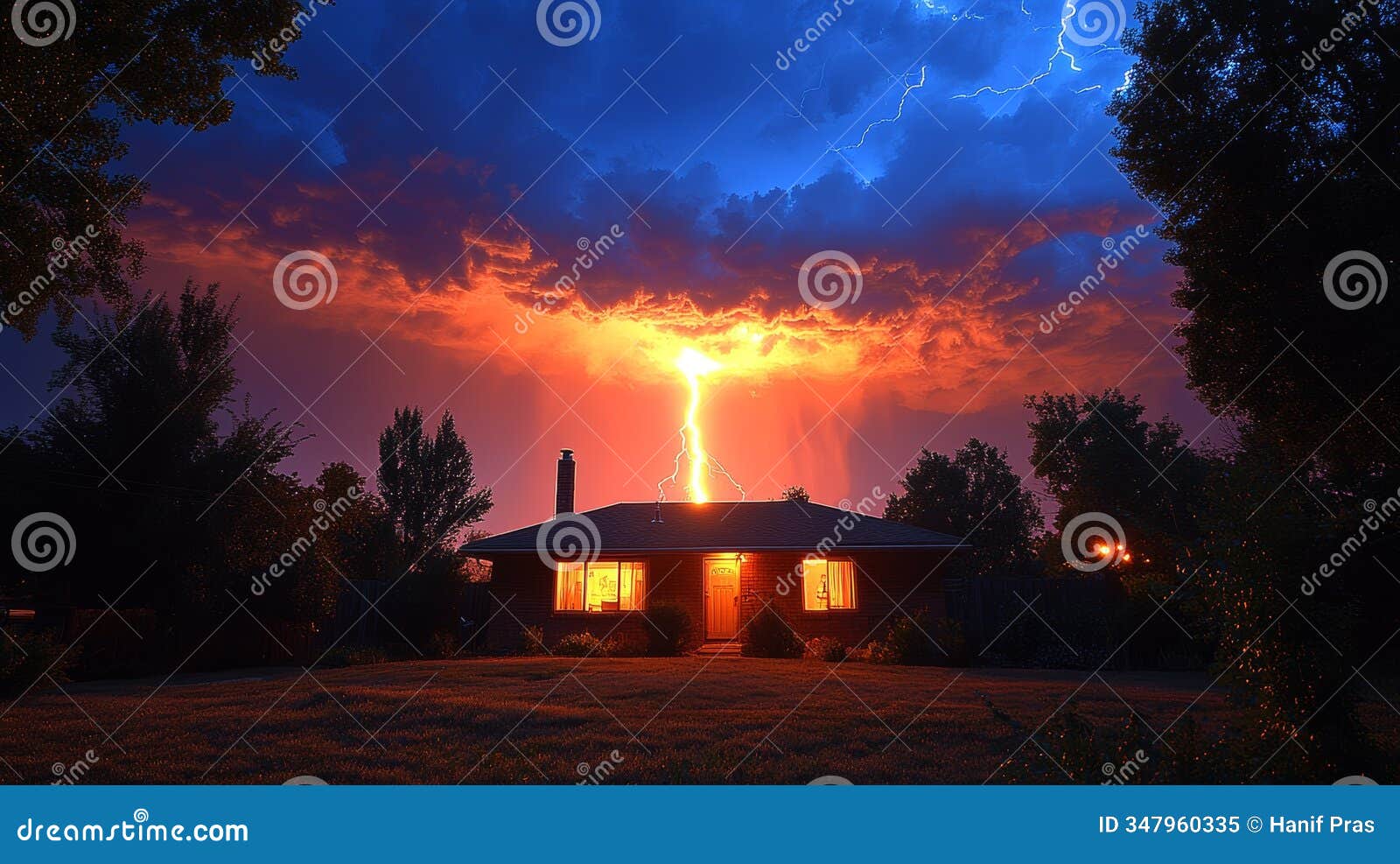 Orange Lightning Strikes in the Night Stock Illustration - Illustration ...