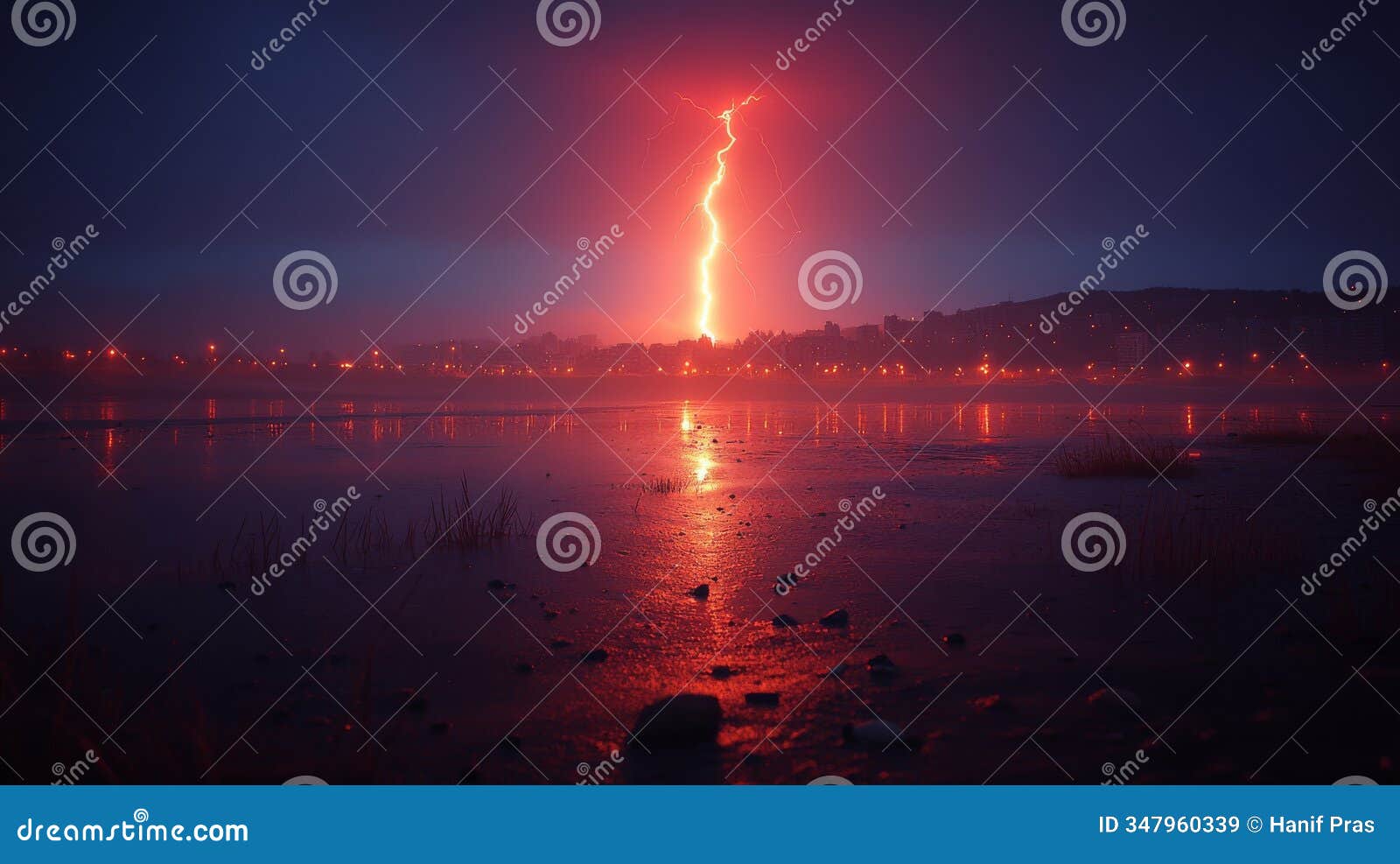 Orange Lightning Strikes in the Night Stock Illustration - Illustration ...
