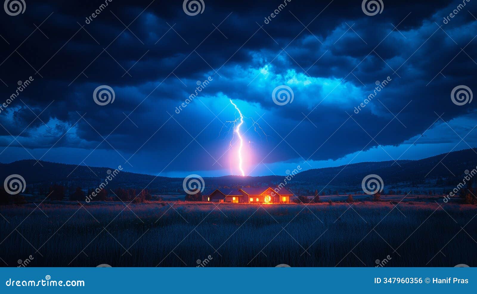 Orange Lightning Strikes in the Night Stock Illustration - Illustration ...