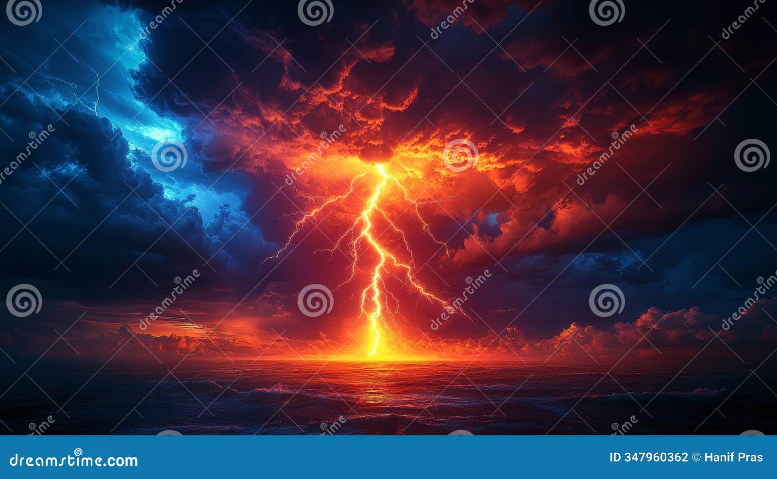 Orange Lightning Strikes in the Night Stock Illustration - Illustration ...