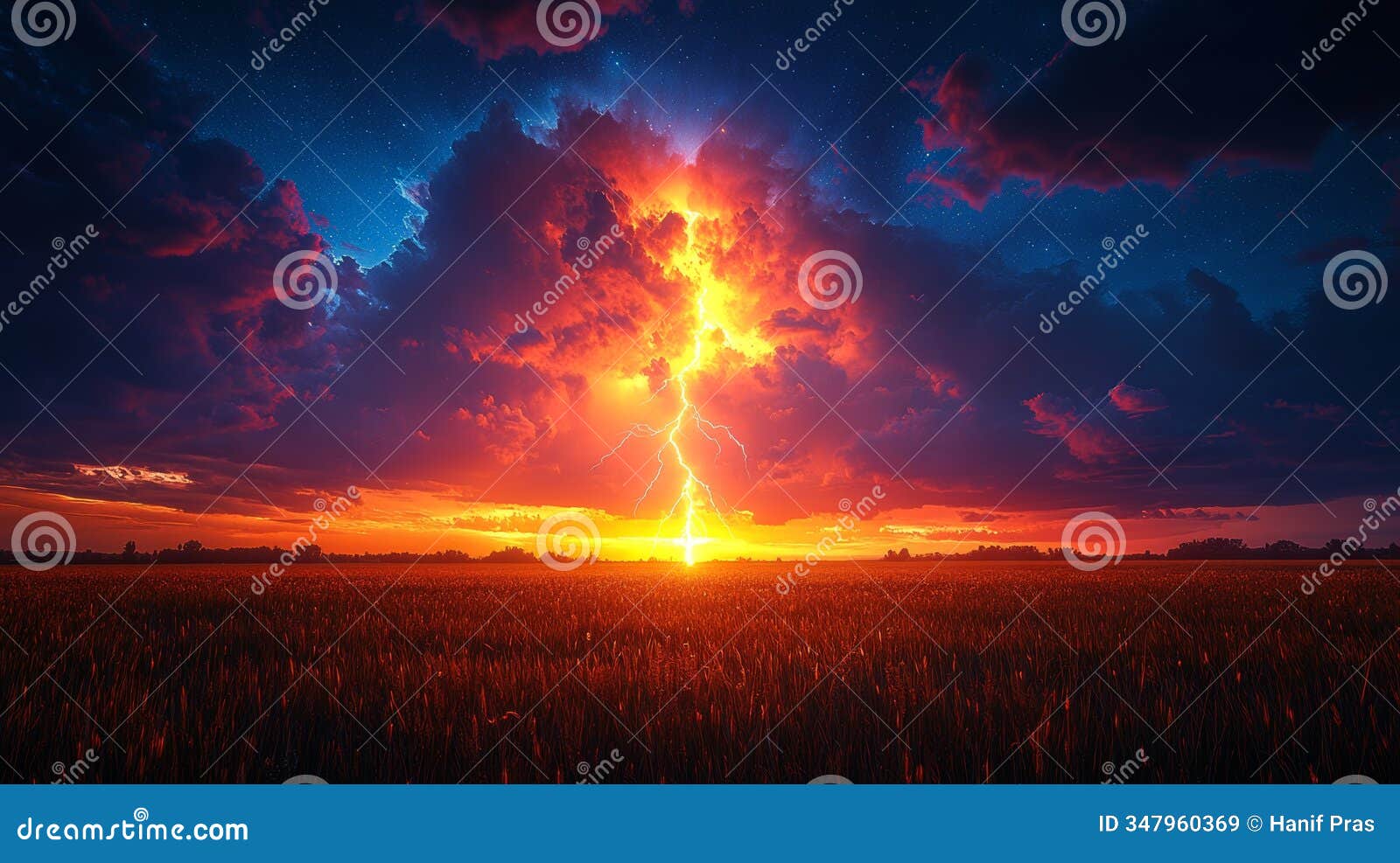 Orange Lightning Strikes in the Night Stock Illustration - Illustration ...