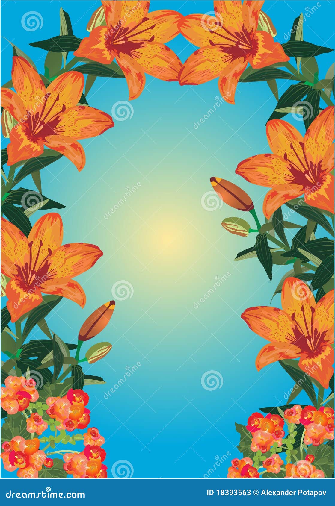 Orange Lily Frame on Blue Background Stock Vector - Illustration of ...