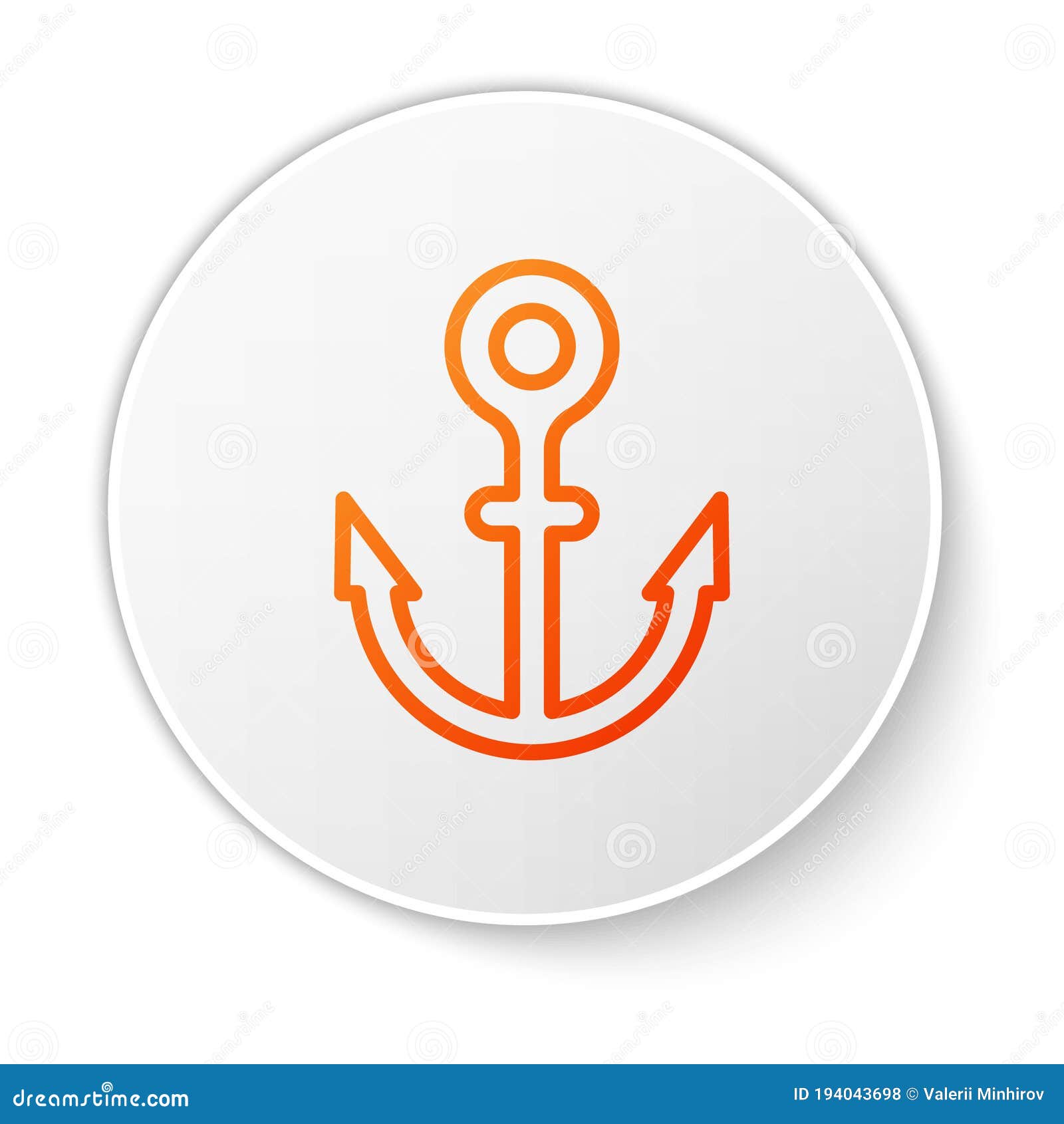 Orange Line Anchor Icon Isolated on White Background. White Circle ...