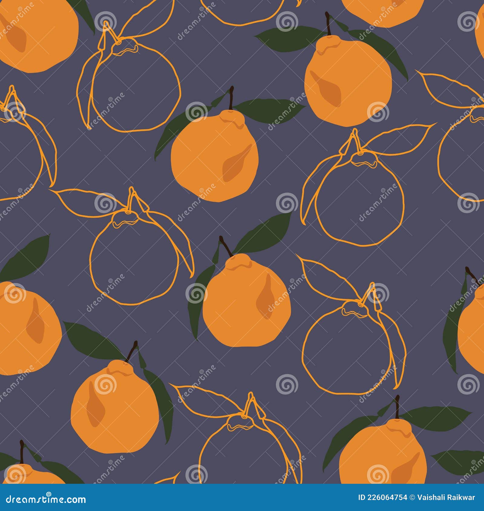 Orange Line Art Fruit Vector Seamless Pattern Texture. Stock Vector ...
