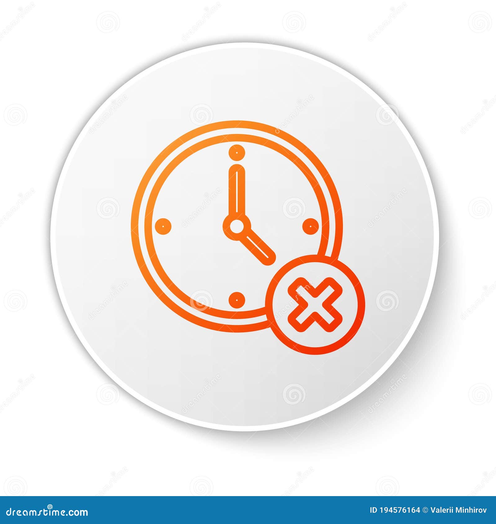 Orange Line Clock Delete Icon Isolated on White Background. Time Symbol ...