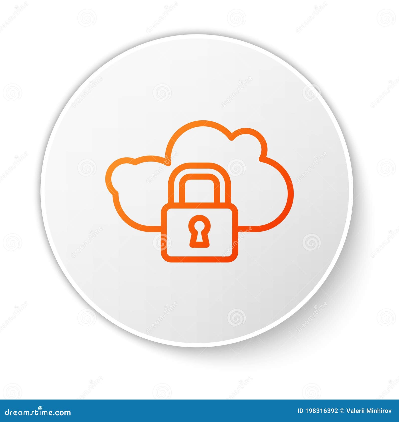 Orange Line Cloud Computing Lock Icon Isolated on White Background ...