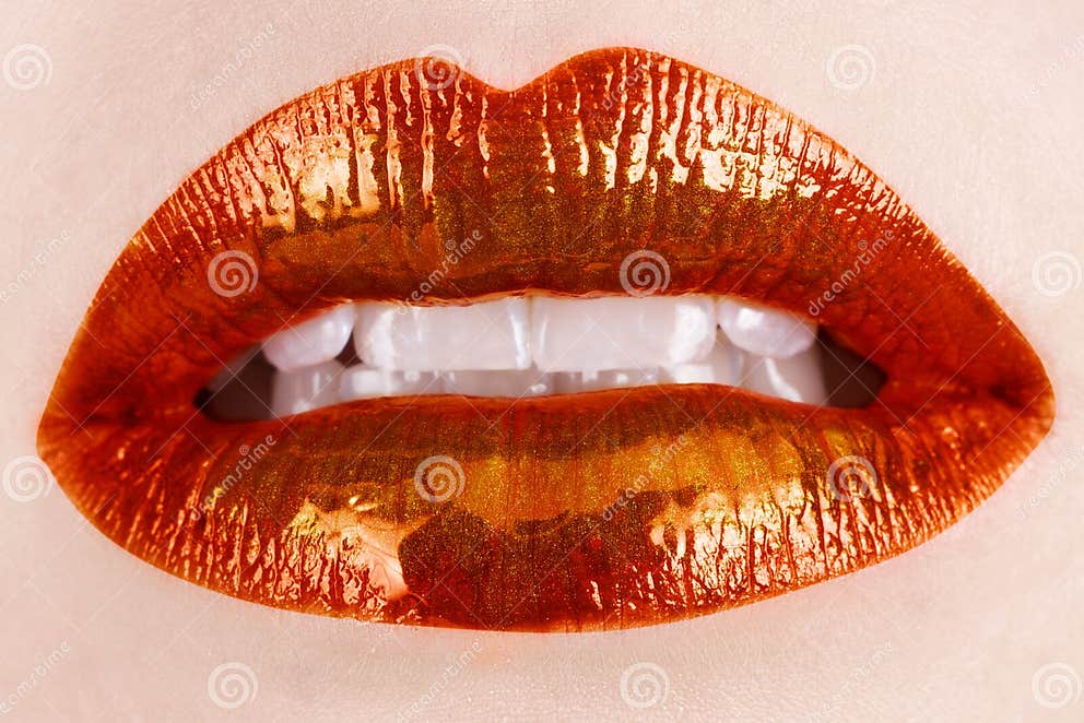 Orange lips stock image. Image of orange, gold, glossy - 16778061